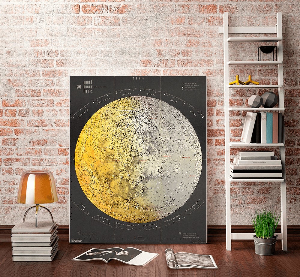 Moon Wall Art Moon Map Showing Relief Surface Markings and | Etsy
