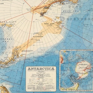 Vintage Map of Antarctica, Old Antarctica Map, Antarctica Wall Art ...