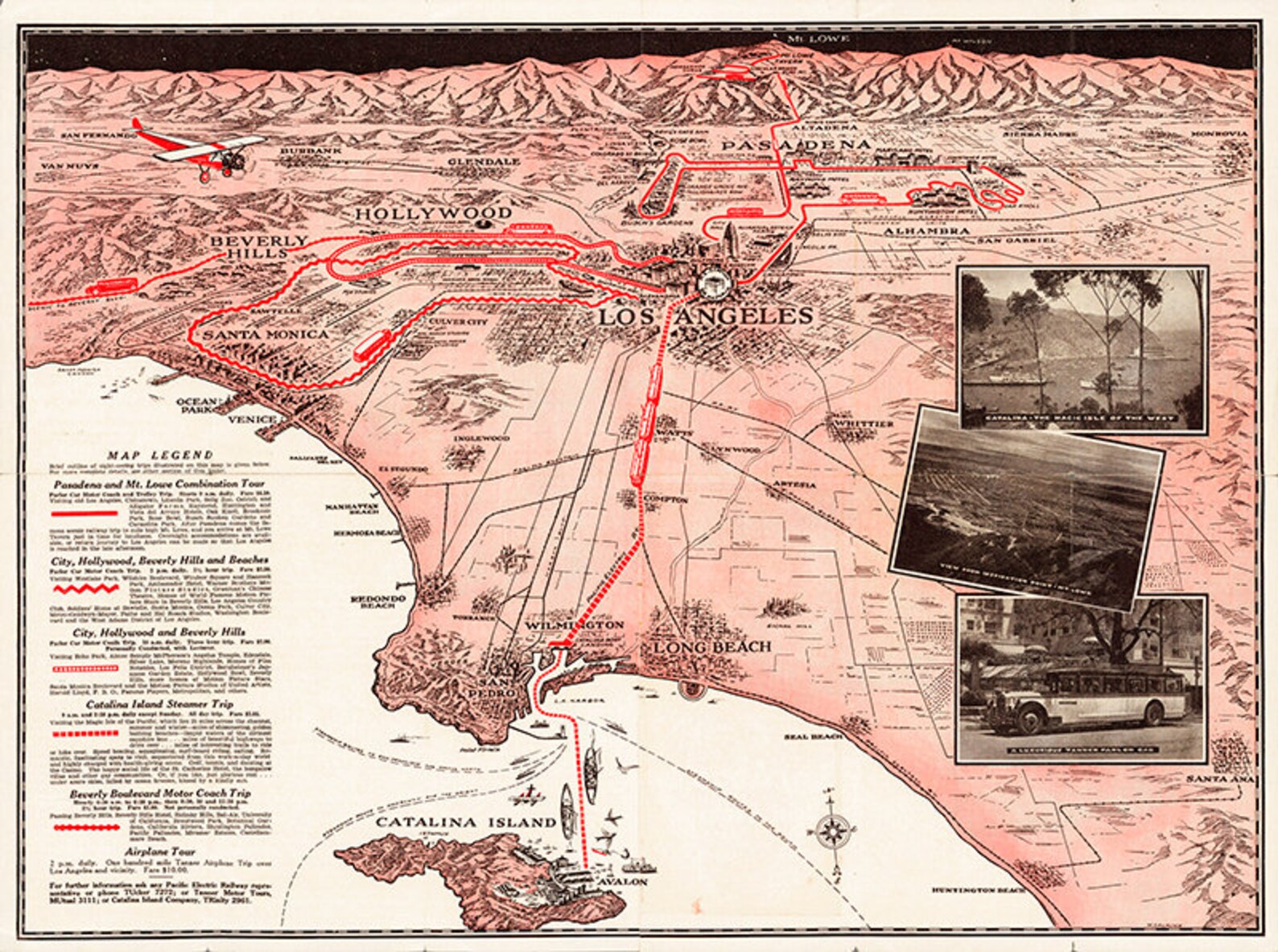 Vintage Los Angeles travel map print 1930.Special Sightseeing | Etsy
