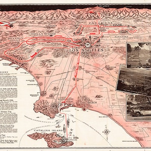 Vintage Los Angeles travel map print 1930.Special Sightseeing | Etsy