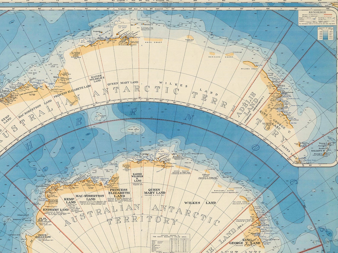 Vintage Map of Antarctica Old Antarctica Map Antarctica Wall | Etsy
