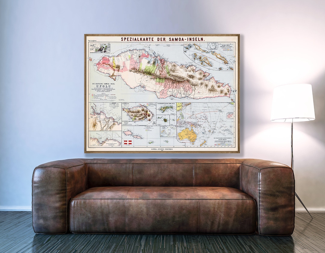 Vintage Map of Samoa, Old Samoa Wall Art, Historical Samoa Print, Large ...