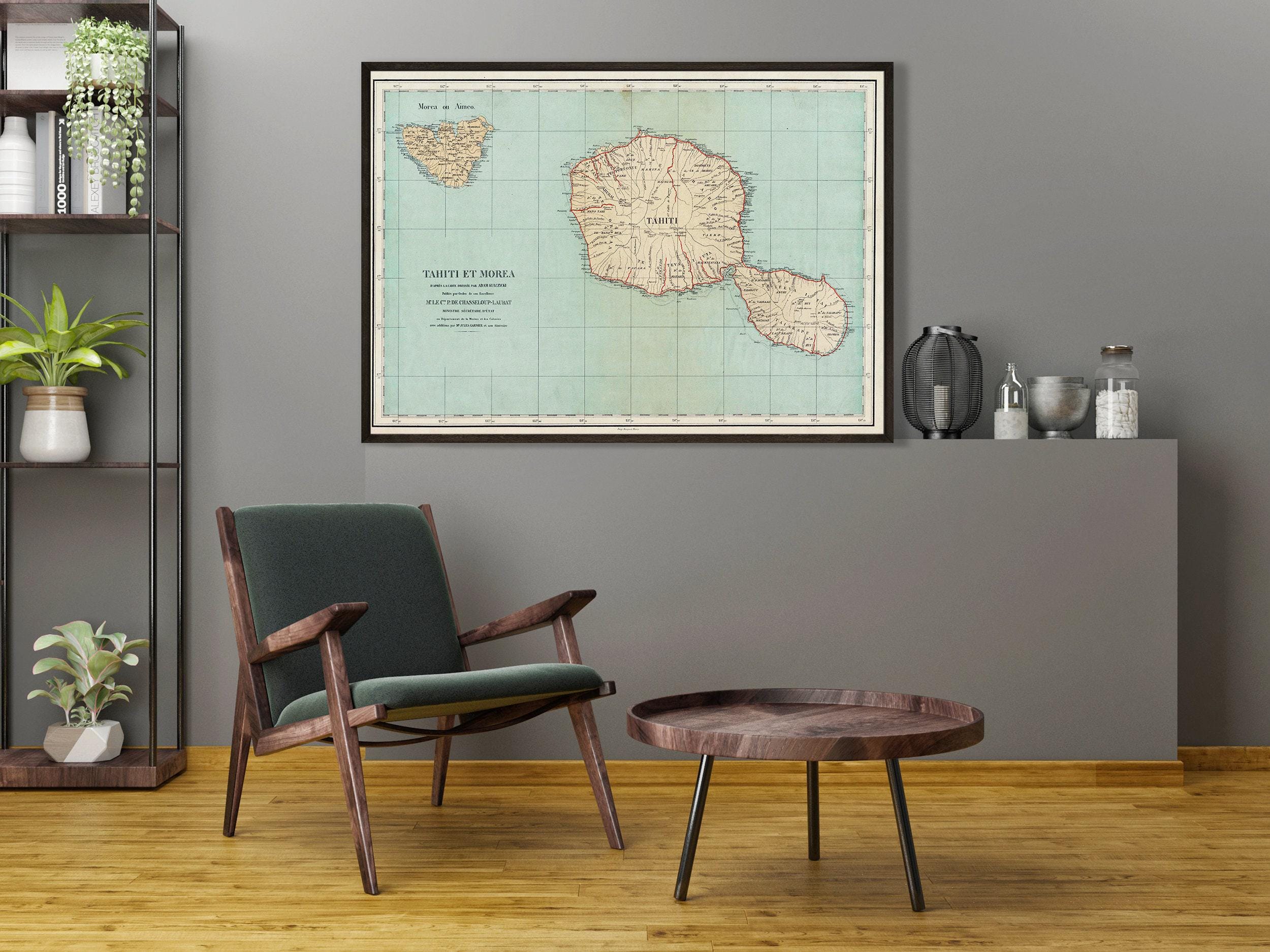 Vintage Tahiti & Moorea Map Print: French Polynesia Wall Art - Etsy