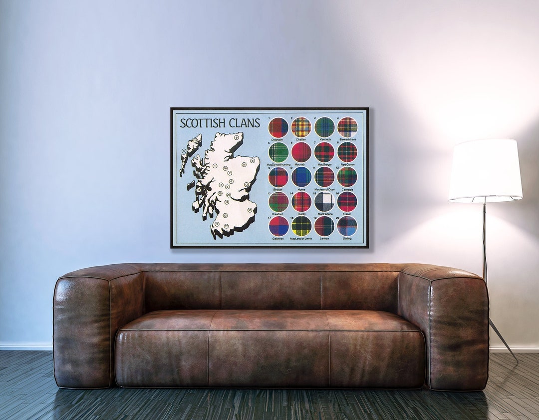 Vintage Map of Scottish Clan Tartans, Scottish Family Tartan Map ...