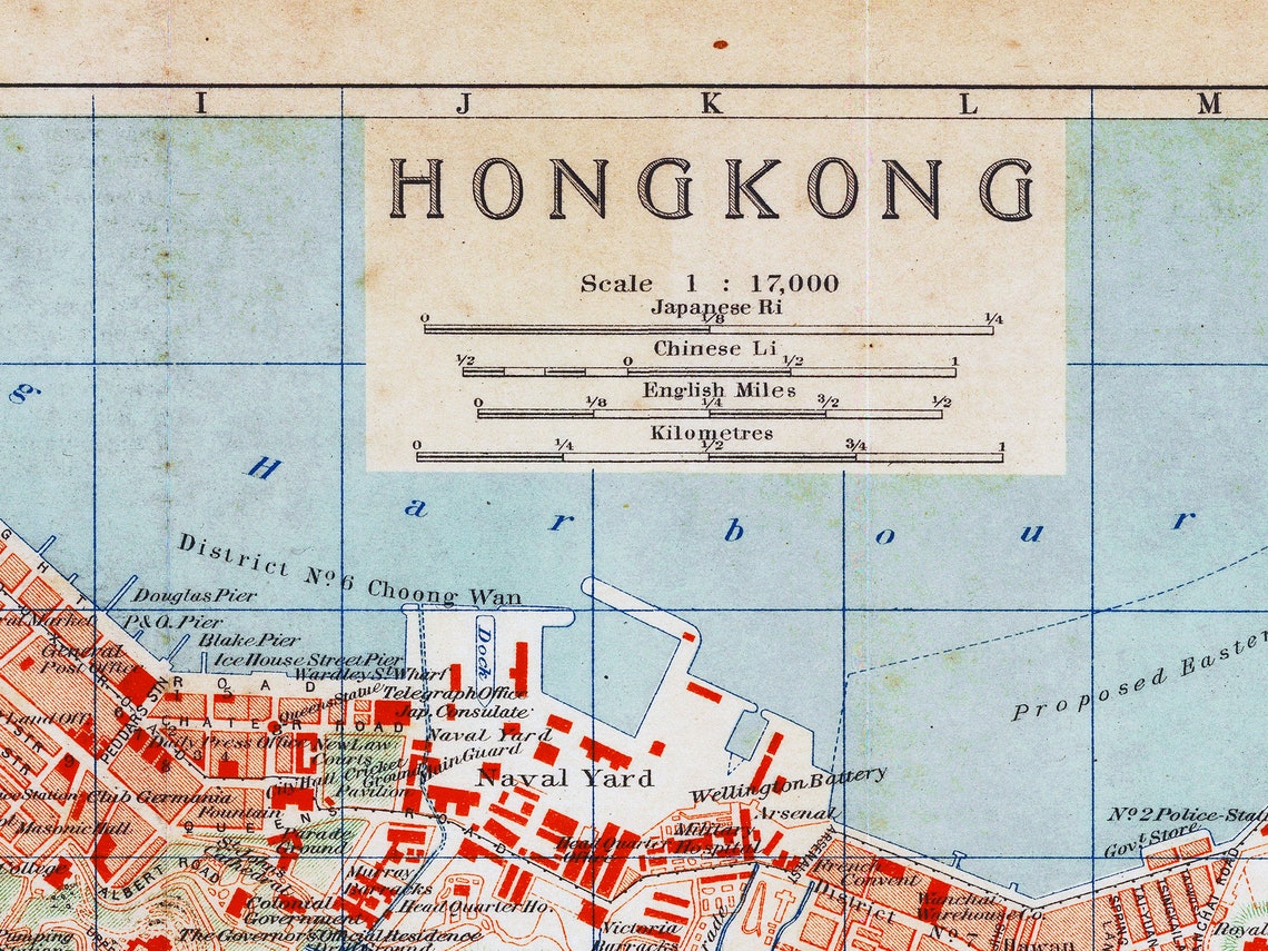 Vintage Map of Hong Kong Old Hong Kong Map Large Hong Kong - Etsy Canada