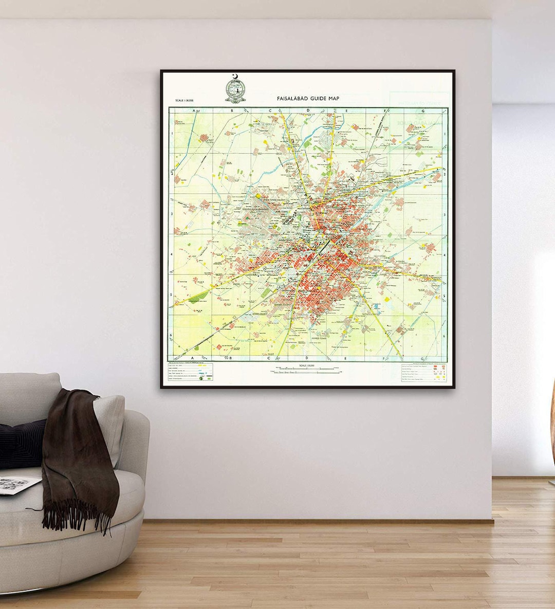 Faisalabad City Map Print: Pakistan Wall Art - Etsy UK