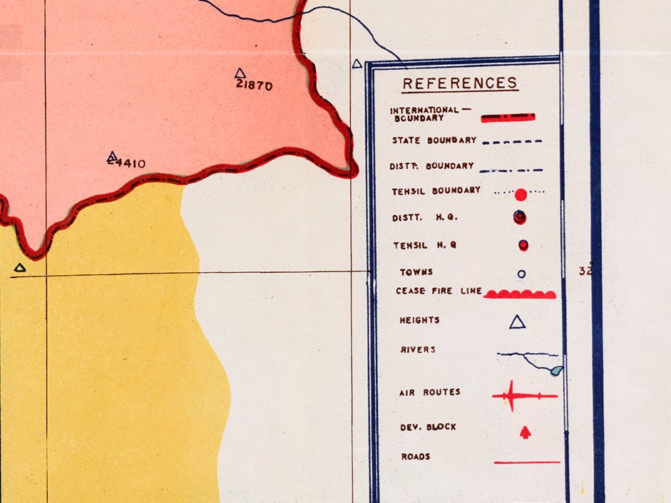 Jammu and Kashmir Map J&K Map Old Map of Jammu and Kashmir | Etsy India
