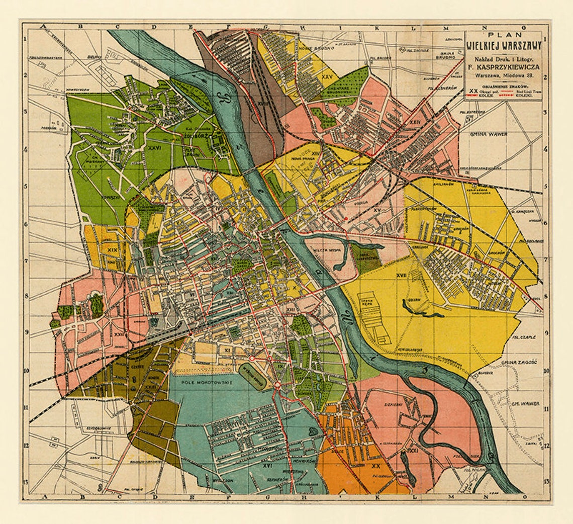 Vinatage Map of Warsaw Old Warsaw Map Warszawa Poland - Etsy