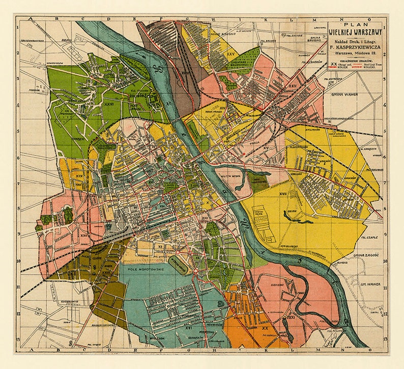 Vinatage Map of Warsaw Old Warsaw Map Warszawa Poland - Etsy