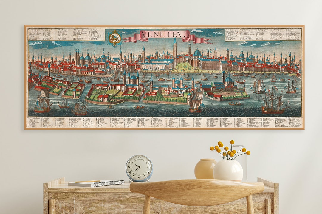Antique Venice Skyline Panorama, Venice Italy Map Print, Venice Art ...