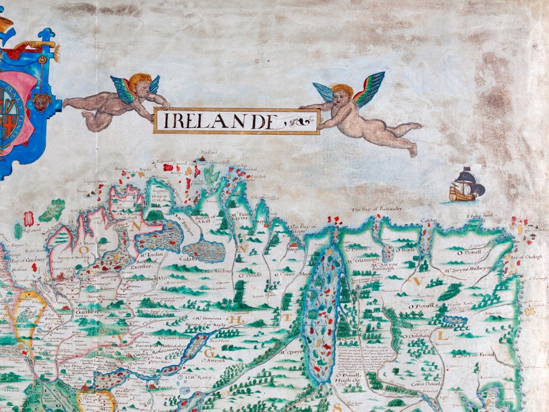 Medieval Map of Ireland Antique Ireland Map Names of the - Etsy