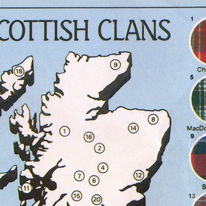 Vintage Map of Scottish Clan Tartans, Scottish Family Tartan Map ...