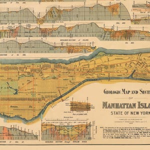 Historic Geologic Map of Manhattan Island, New York, Vintage Wall Art ...