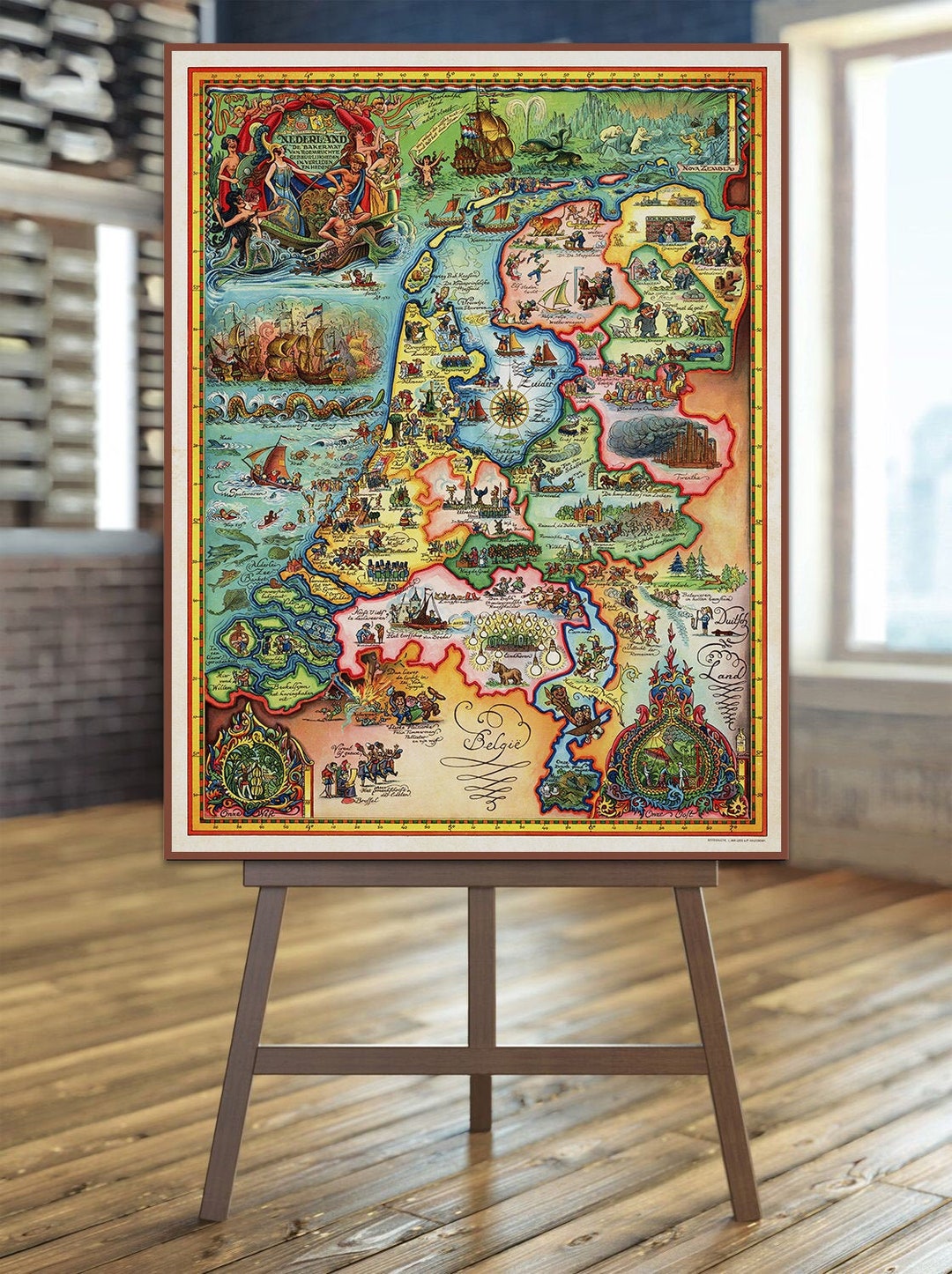 Pictorial Map of the Netherlands, Vintage Netherlands Map, Netherlands ...