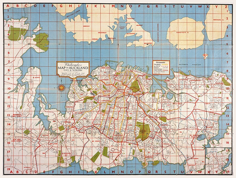 Vintage Map of Auckland Old Auckland Print Historic Auckland - Etsy