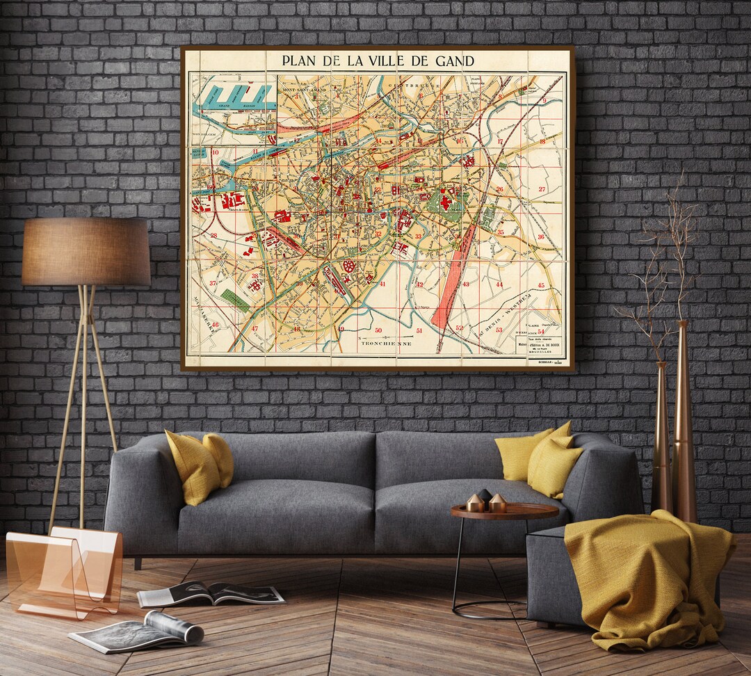 Vintage Map of Ghent, Ghent Belgium, Plan De La Ville De Gand, Belgium ...