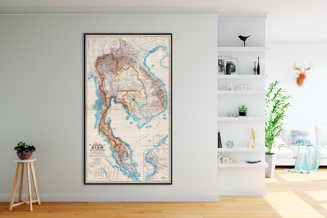 Vintage Thailand Map Print: Kingdom of Siam, 1900 - Etsy