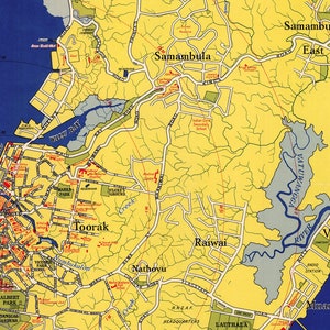 Vintage Map of Fiji, Viti Levu, Suva and Suburbs, - Etsy