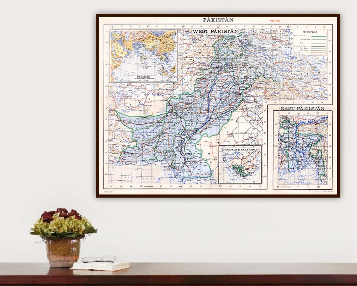 Old Pakistan Map Pakistan Wall Map Inset: East Pakistan | Etsy Canada