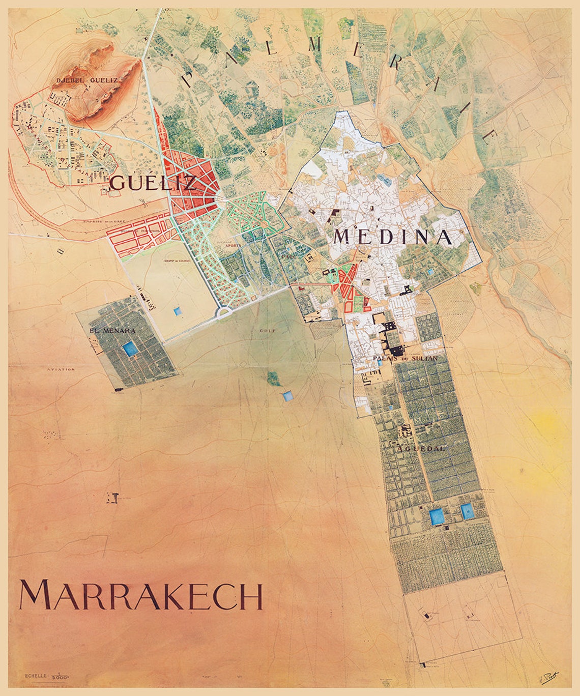 Marrakesh Map Art Old Marrakesh Map Marrakesh Wall Art - Etsy