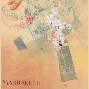 Marrakesh Map Art, Old Marrakesh Map, Marrakesh Wall Art, Marrakesh ...