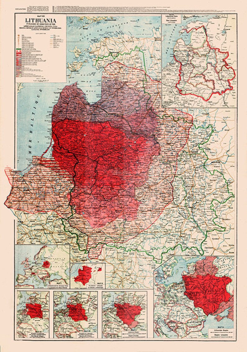 Vintage map of Lithuania old Lithuania map Lithuania wall | Etsy