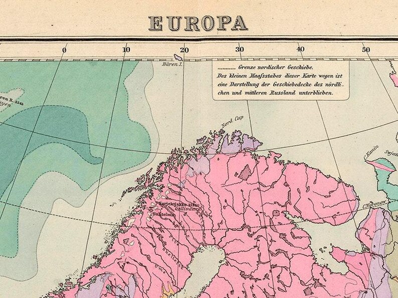 Vintage Europe Geological Map: 1882 Lithograph Art Print - Etsy UK