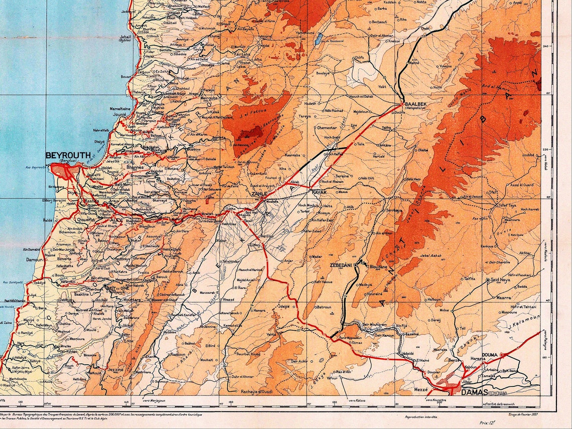 Old Lebanon Map Vintage Road Map of Lebanon Oversized - Etsy