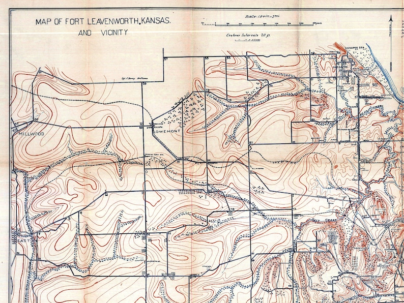 Vintage Map of Fort Leavenworth Kansas Old Fort Leavenworth | Etsy