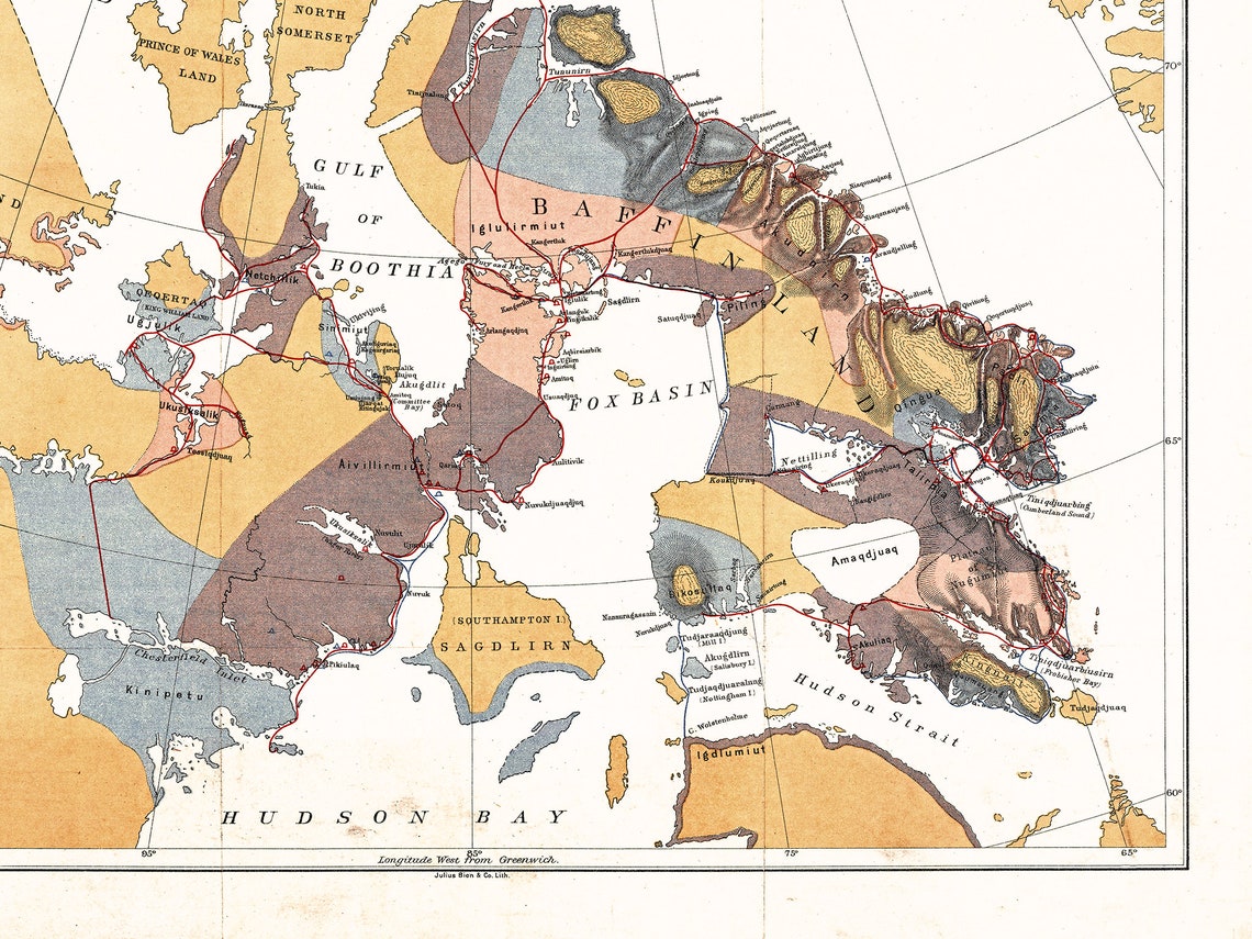 Vintage Map of the Inuit Tribes of North East America Inuit | Etsy