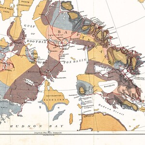 Vintage Map of the Inuit Tribes of North East America, Inuit Native Map ...