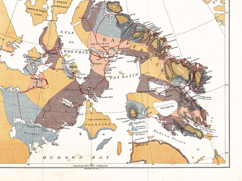 Vintage Map of the Inuit Tribes of North East America Inuit | Etsy