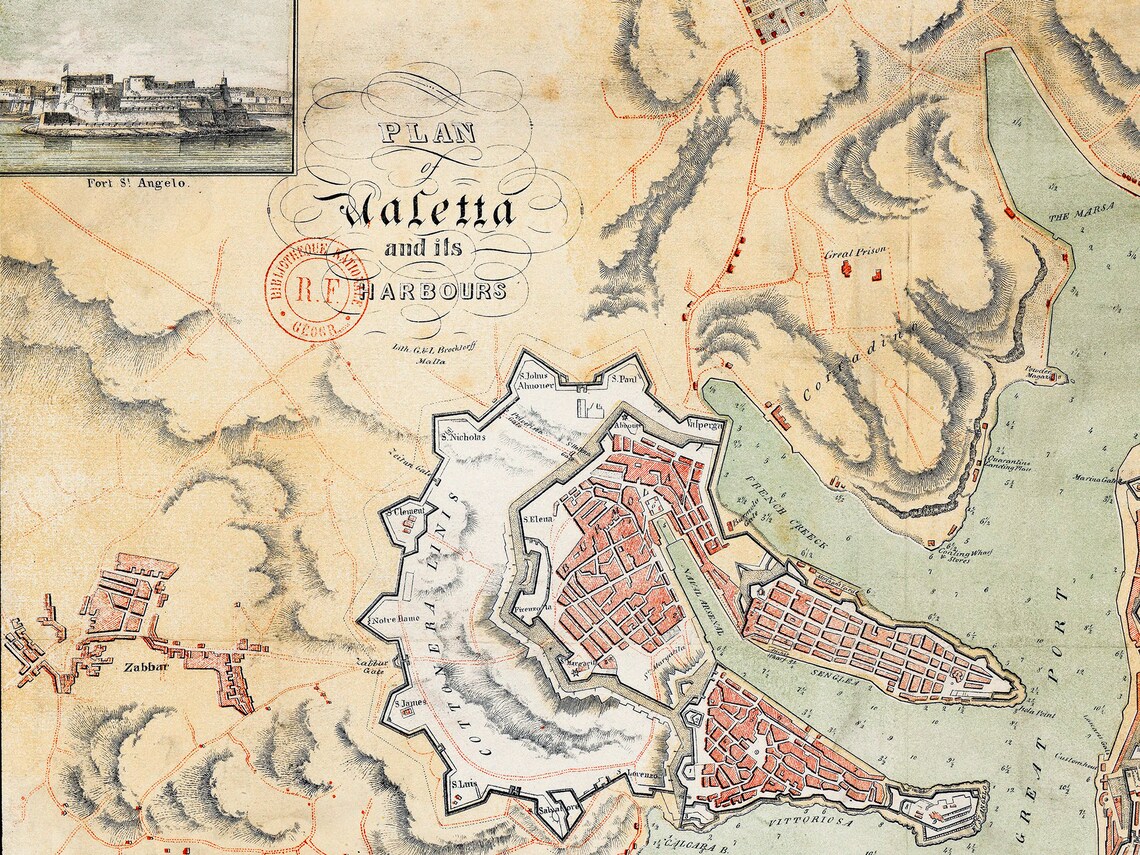 Antique Map of Valletta Old Valletta Map Valletta Wall Map - Etsy