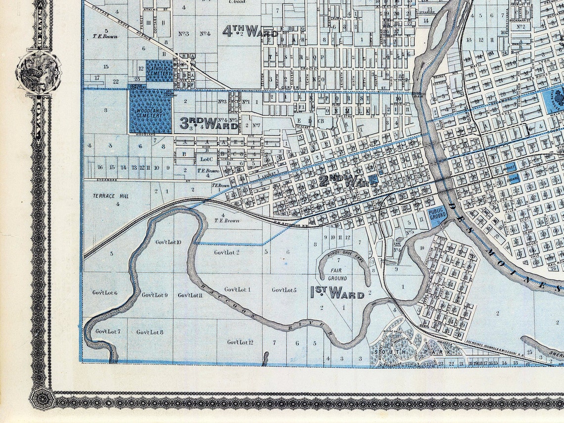 Vintage Des Moines Map Des Moines Iowa Old Map of Des | Etsy