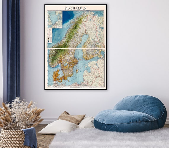 Scandinavia Map Vintage NORDEN Map Map of the North - Etsy UK