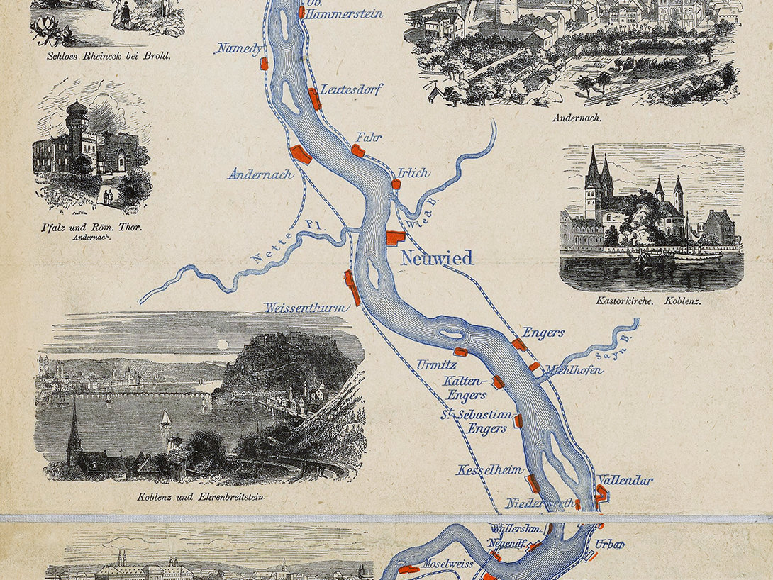 Rhine River Map Art Vintage Map of Rhine River Old Rhine | Etsy