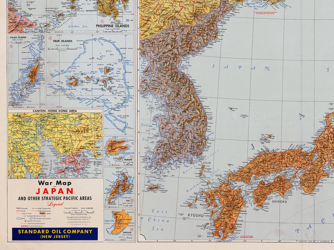 WWII Pacific War map Japan and other strategic Pacific area. | Etsy