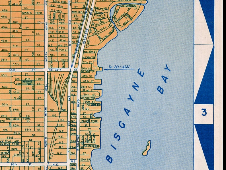 Vintage Street Map of the Miami and Coral Gables Large Miami - Etsy