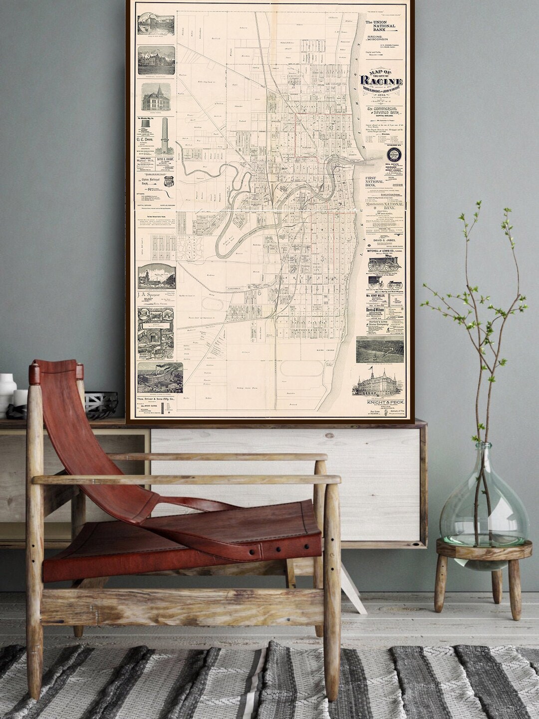 Historic Racine Wisconsin Map, Vintage Racine Wi Art Print ,inset Bird ...