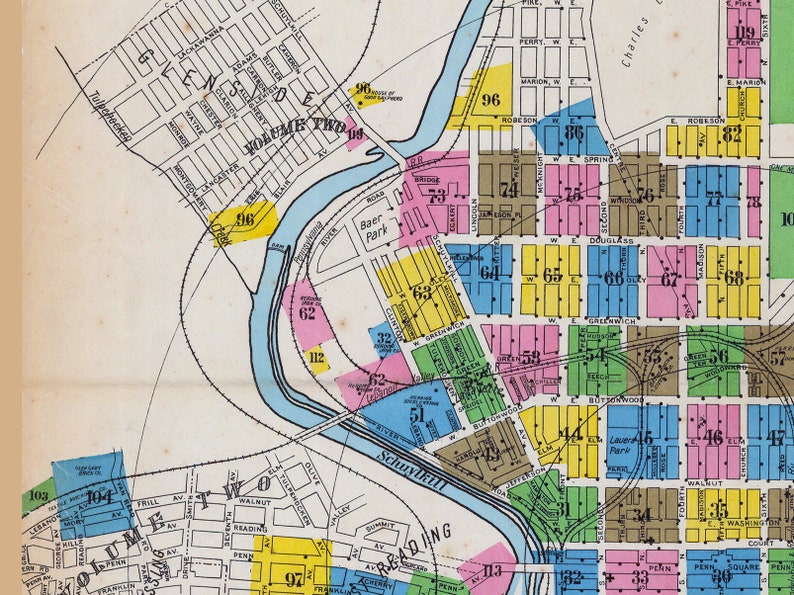 Vintage Map of Reading Old Reading PA Map Print Reading Wall | Etsy