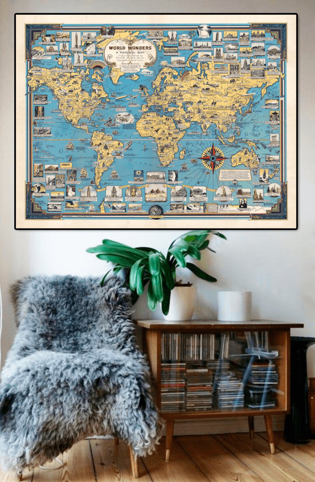 Large World Map Wall Art Nursery Decor, World Wonders, Wonders of the ...