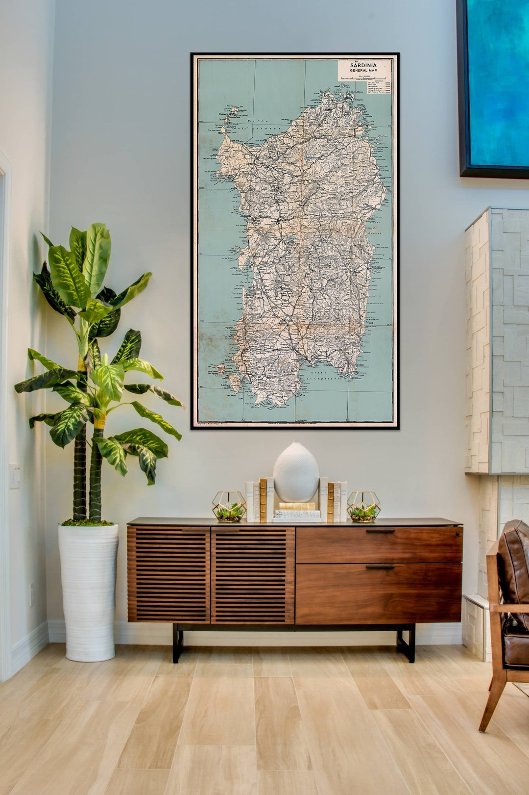 Vintage Map of Sardinia, Old Sardinia Wall Art, Large Sardinia Print ...