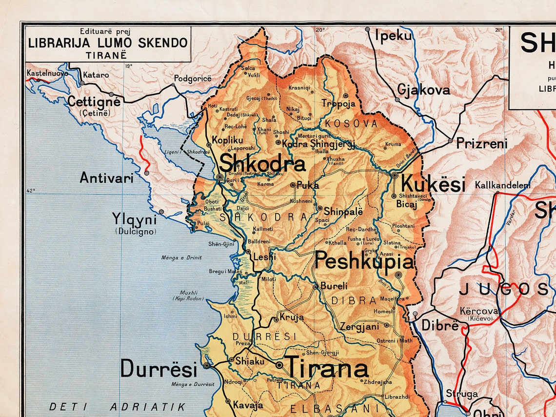 Vintage Map of Albania Old Albania Map Albania Poster Map | Etsy Australia