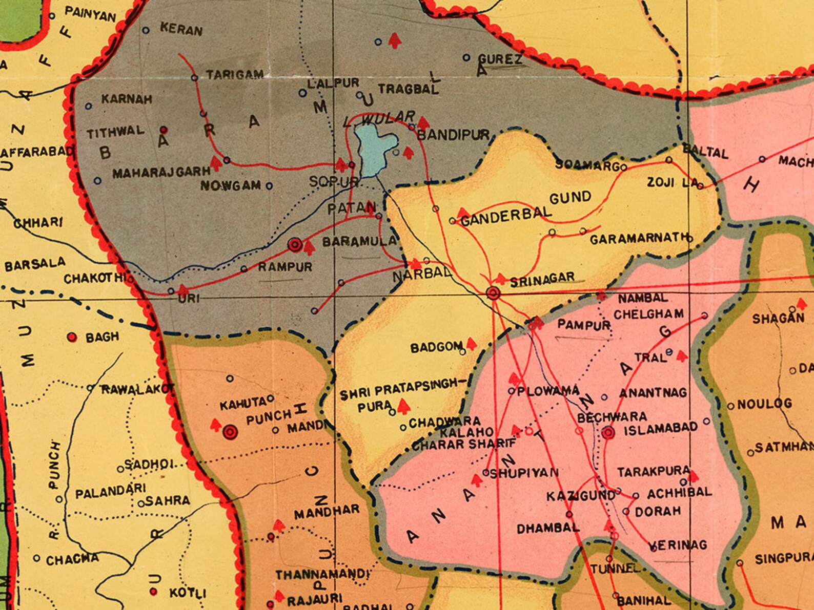 Jammu and Kashmir Map J&K Map Old Map of Jammu and Kashmir | Etsy