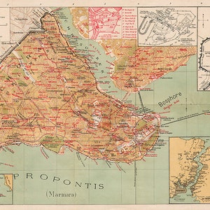 Old Istanbul Map Print, Historical Istanbul Print, Istanbul Wall Art ...