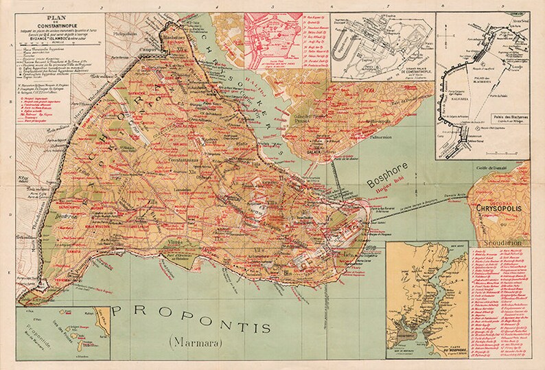 Old Istanbul Map Print Historical Istanbul Print Istanbul | Etsy