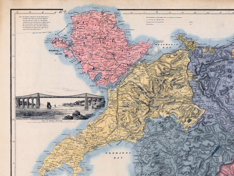 Tourist's Map of North Wales 1882. North Wales Map Print - Etsy