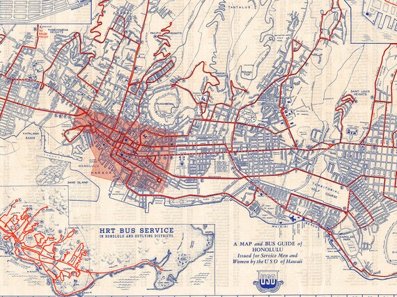 Old Honolulu Map City Of Honolulu. Territory Of Hawaii. / Detailed Map