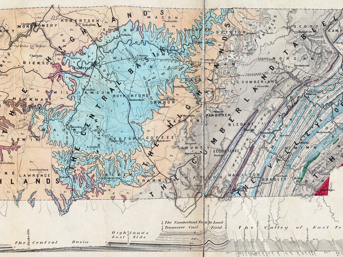 Antique State of Tennessee Geologic Map Vintagetennessee Wall - Etsy