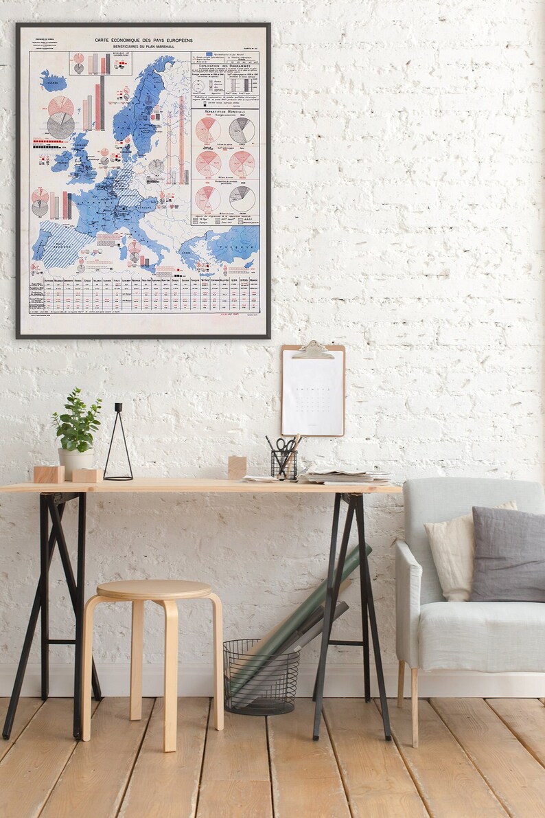 Economic Map of the Marshall Plan Countries European Aid - Etsy